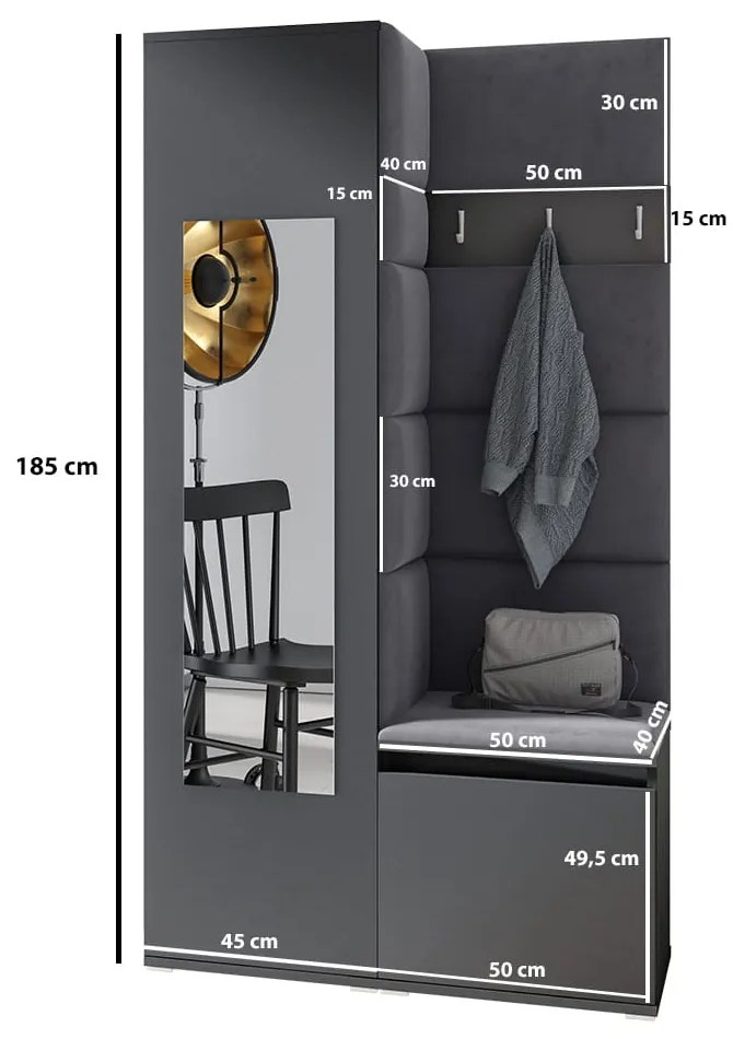 Eka Předsíňová stěna s čalouněnými panely Trinity 13 - Bílá / Růžová 2310