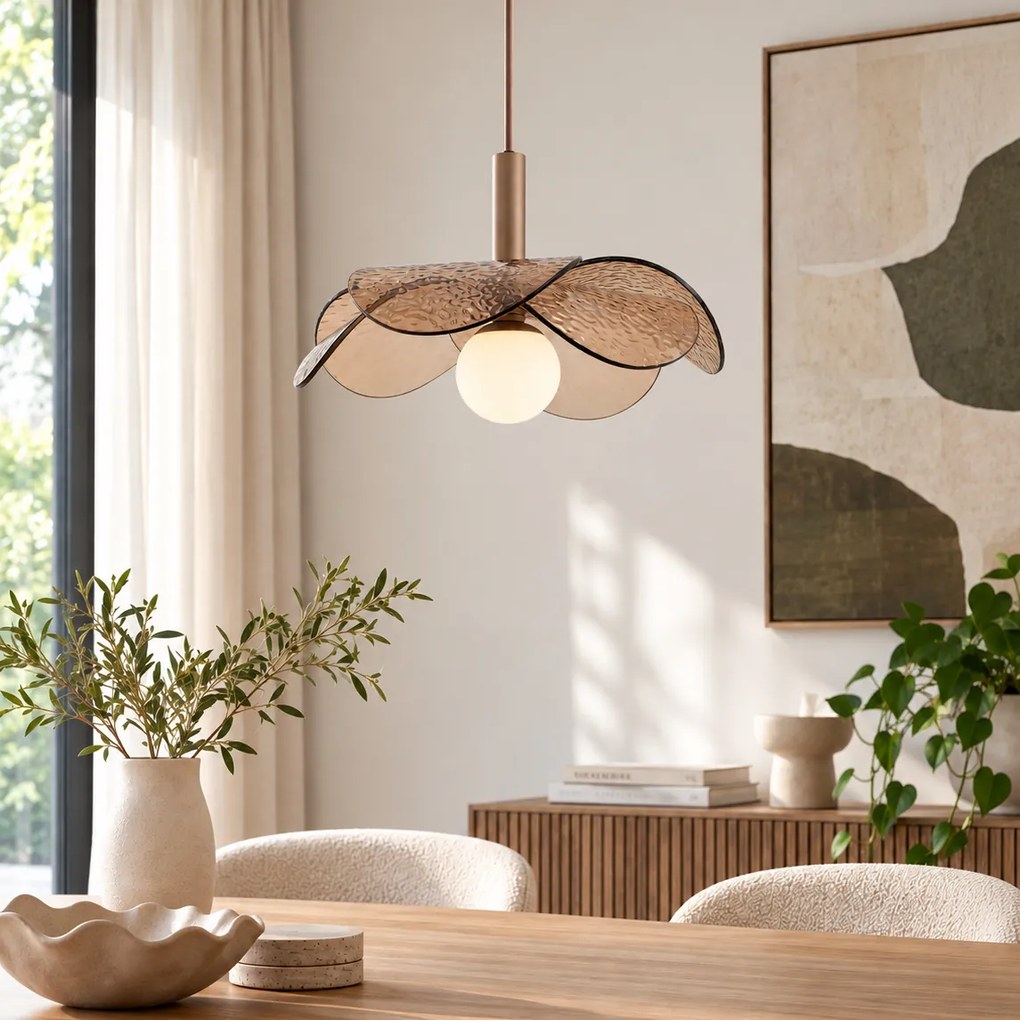 Designové závěsné svítidlo tmavý bronz s jantarovým sklem - Kemner