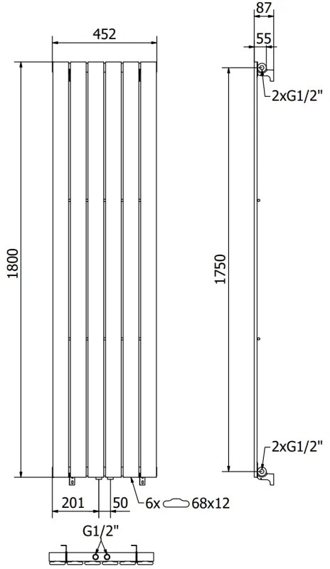 Mexen Boston designový radiátor 1800 x 452 mm, 888 W, Bílá - W213-1800-452-00-20