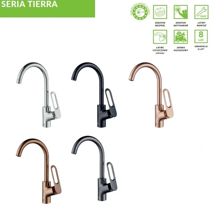 Laveo Tierra, dřezová baterie s výlevkou ve tvaru U h-355, černá matná, LAV-BAJ_768D
