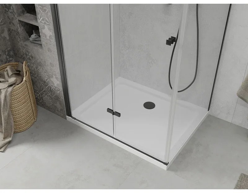 Mexen Lima, sprchový kout se skládacími dveřmi 100 (dveře) x 110 (stěna) cm, 6mm čiré sklo, černý profil + slim sprchová vanička bílá s černým sifonem, 856-100-110-70-00-4010B