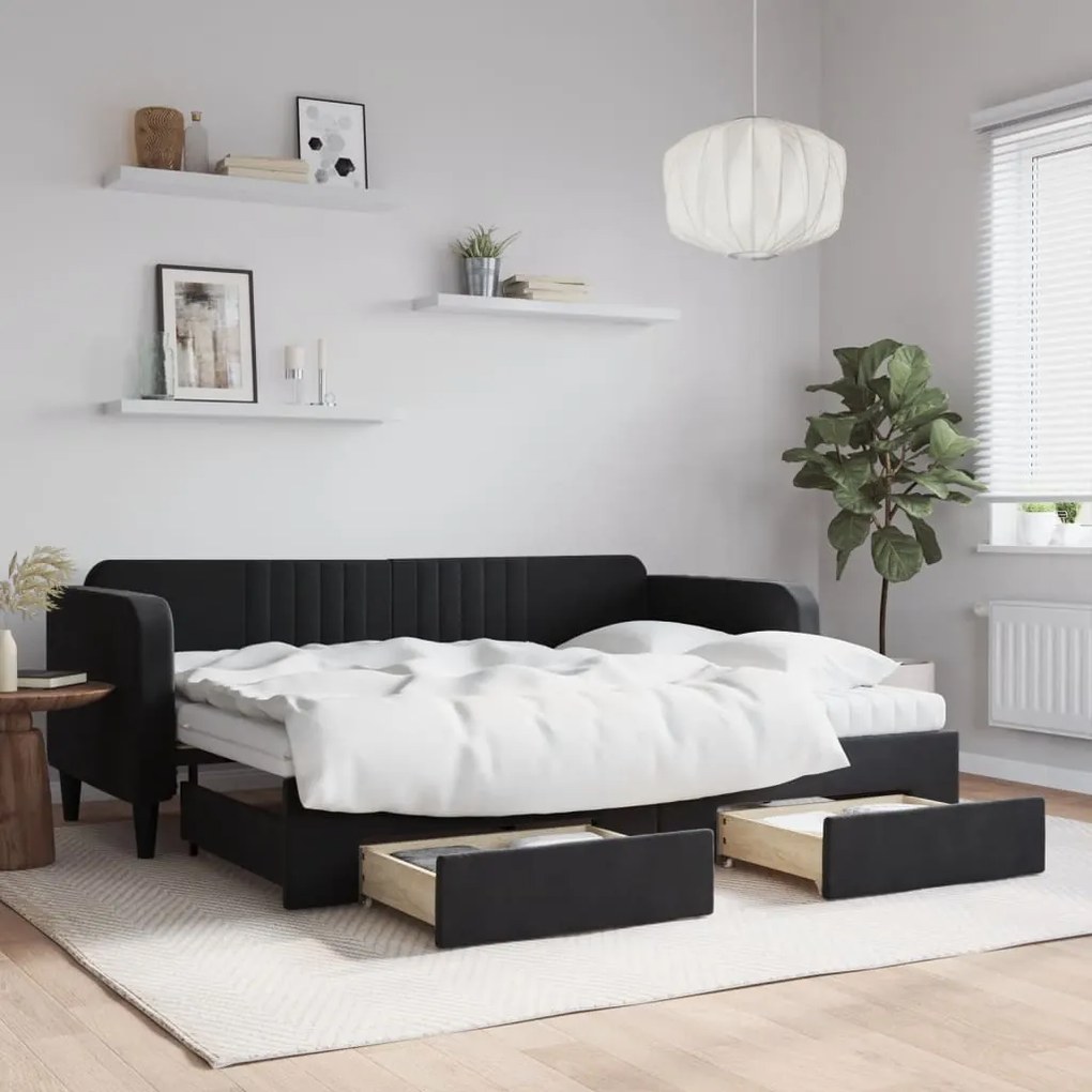 Válenda s přistýlkou a zásuvkami černá 80 x 200 cm samet 3197132