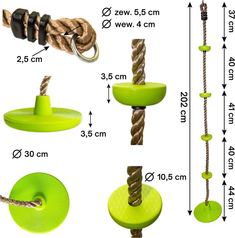4iQ Šplhací lano se sedákem 30cm pro dětská hříště - Světle zelené