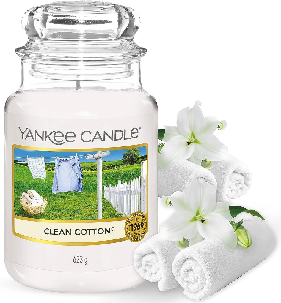 Yankee Candle vonná svíčka Classic ve skle velká Clean Cotton 623 g