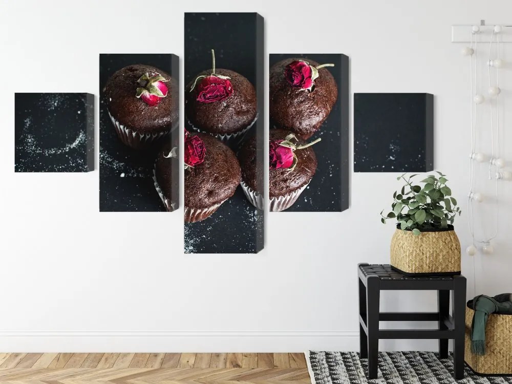 Vícedílný obraz Čokoládové Muffiny S Růží Nedostatek Nedostatek Plátno Canvas 250x150