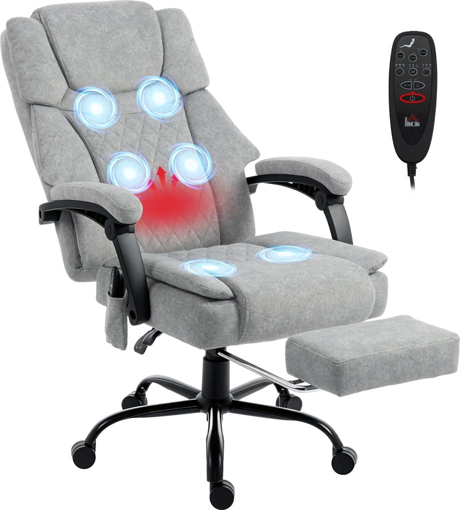 HOMCOM kancelářské křeslo s masáží — ergonomické polohovatelné vyhřívané manažerské křeslo, široké sedadlo, vzhled sametu, výškově nastavitelné, dálko