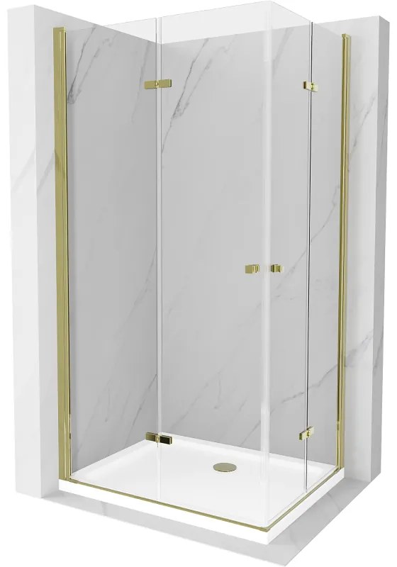 Mexen Lima Duo skládací sprchový kout 90 x 80 cm, Průhledné, Zlatá + sprchová vanička Flat - 856-090-080-50-02-4010G