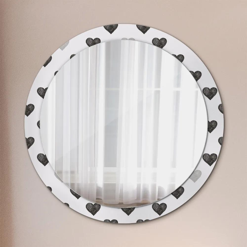 Kulaté zrcadlo s dekorem Abstraktní srdce fi 90 cm