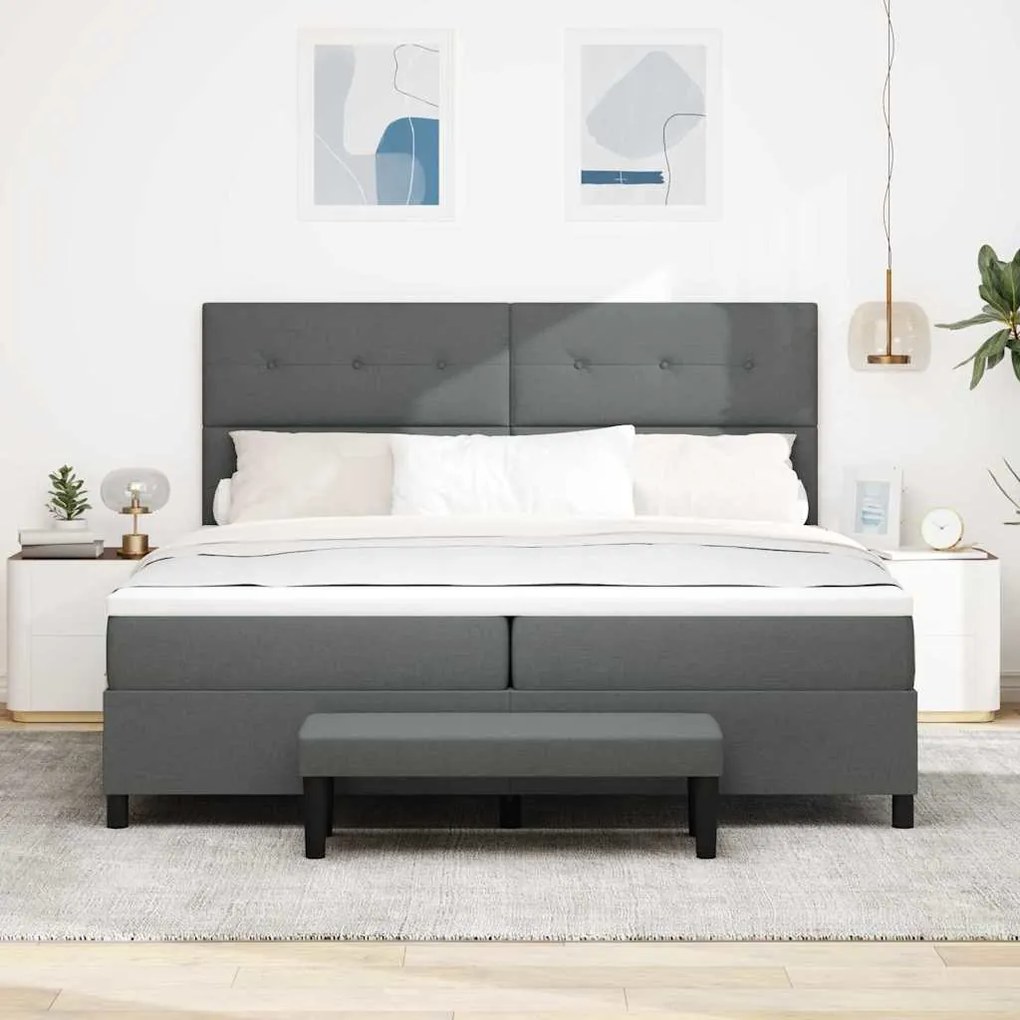 Postel s boxspringem s čelo Tmavě šedá 200 x 200 cm textil 3344094