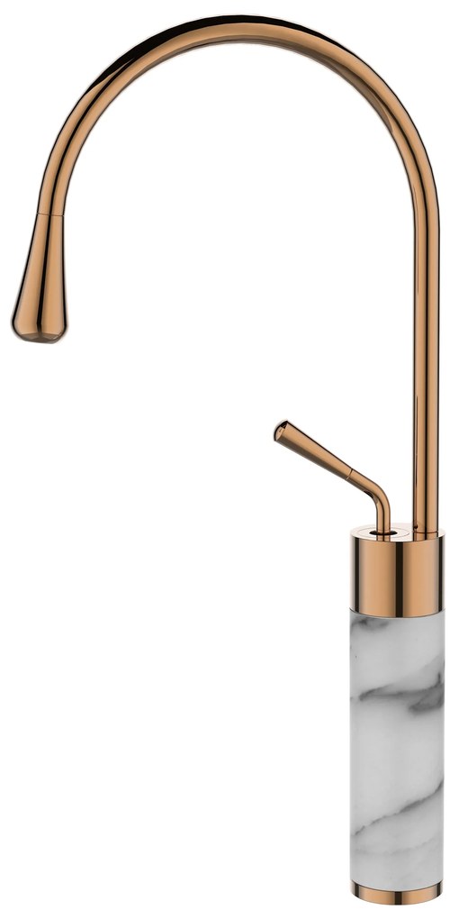 Invena Stone, vysoká umyvadlová baterie h-455, bílá-měděná, INV-BU-33-W18-V