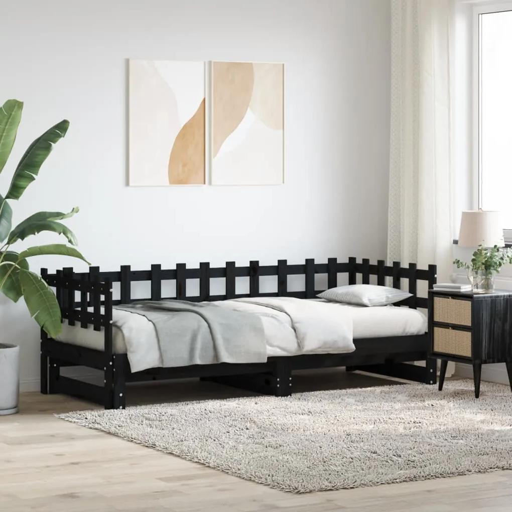 Výsuvná postel černá 2x (90 x 190) cm masivní borovice,  840393