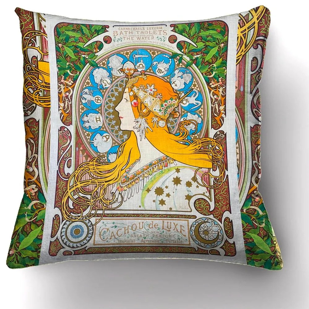 Lenbutik Povlak na polštář 100% len 45x45 Alfons Mucha Zodiac