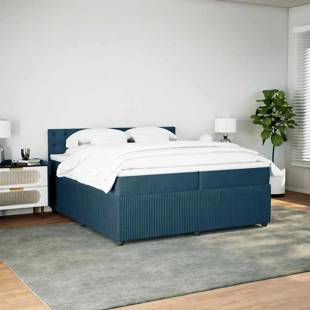Box spring postel s matrací modrá 200 x 200 cm samet 3290146