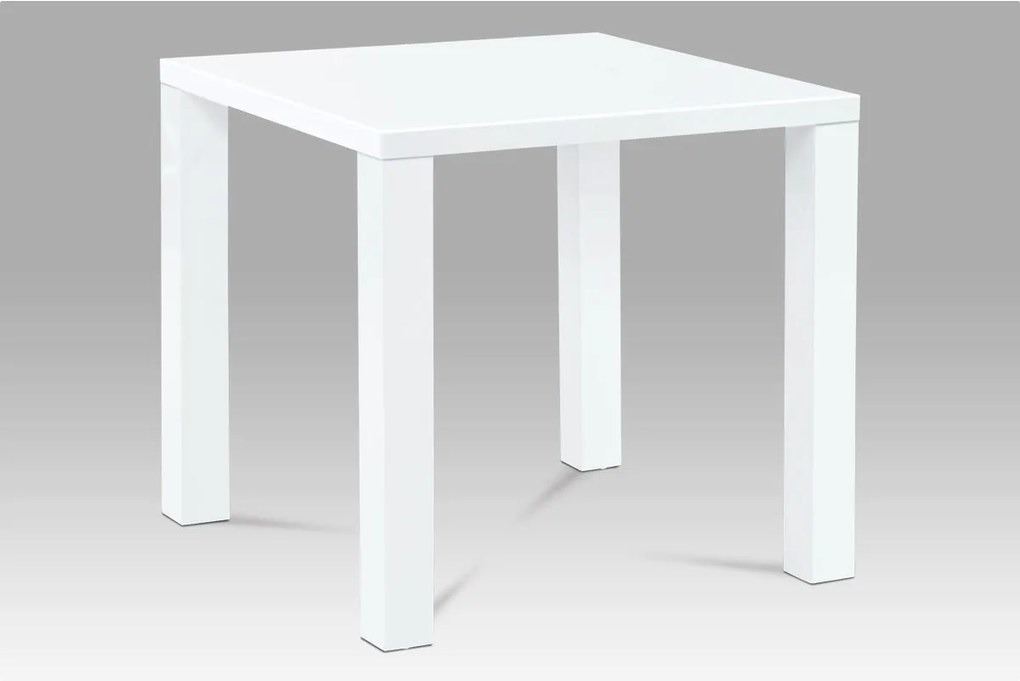 Jídelní stůl 80x80x76 cm, vysoký lesk bílý AT-3005 WT AKCE