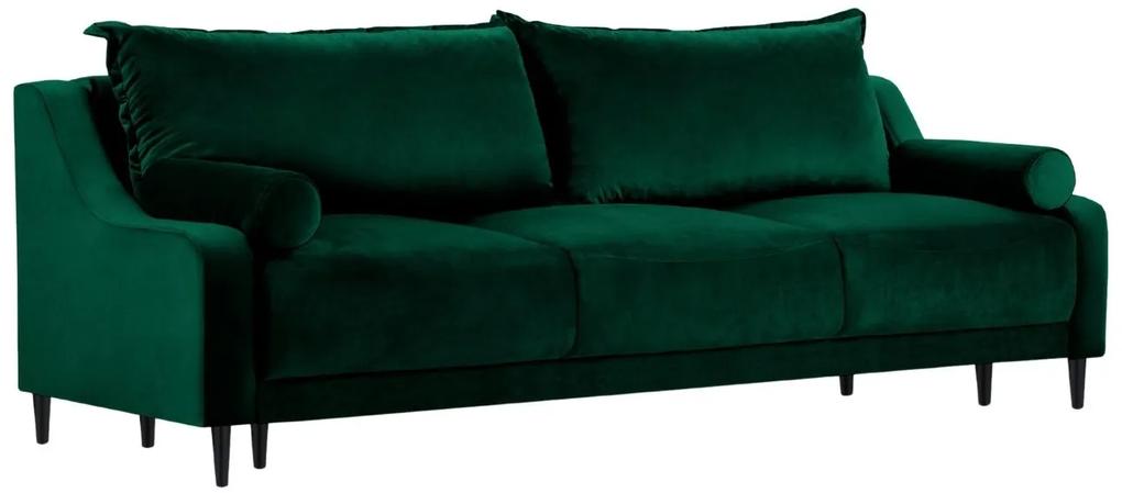 OnaDnes -20% Smaragdově zelená sametová třímístná rozkládací pohovka MICADONI RUTILE 215 cm