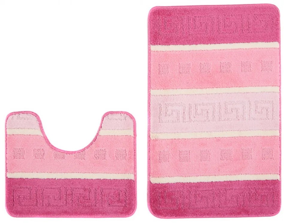 Chemex Koupelnová předložka / kobereček řecký vzor 3 kusy 50x80cm+40x50cm+45x40cm růžový
