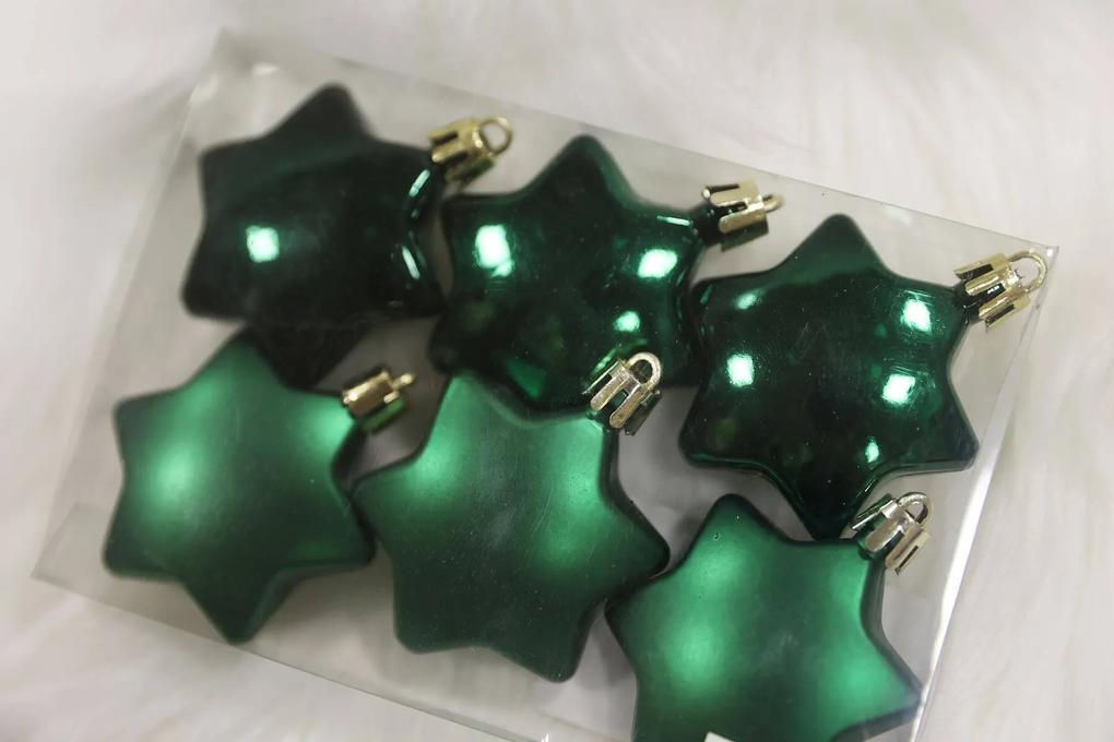 Zelené závěsné vánoční ozdoby hvězdy 6ks 5cm