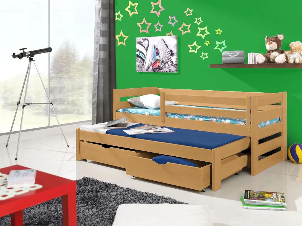 Dřevěná postel KUBA 90x190 cm s přistýlkou a úložným prostorem borovice masiv