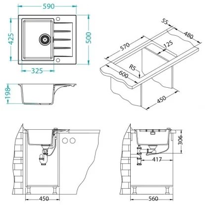 ALVEUS 1132017 - Kuchyňský dřez CADIT 59x50 cm granit/bílá