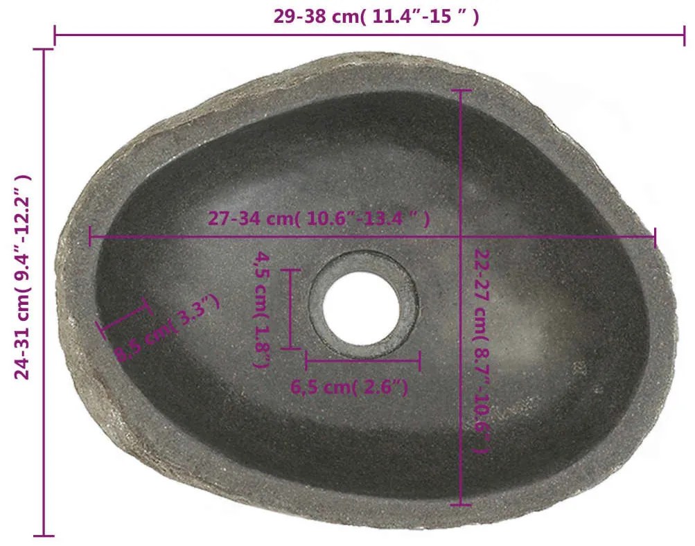 vidaXL Marketos Umyvadlo říční kámen oválné (29–38) x (24–31) cm