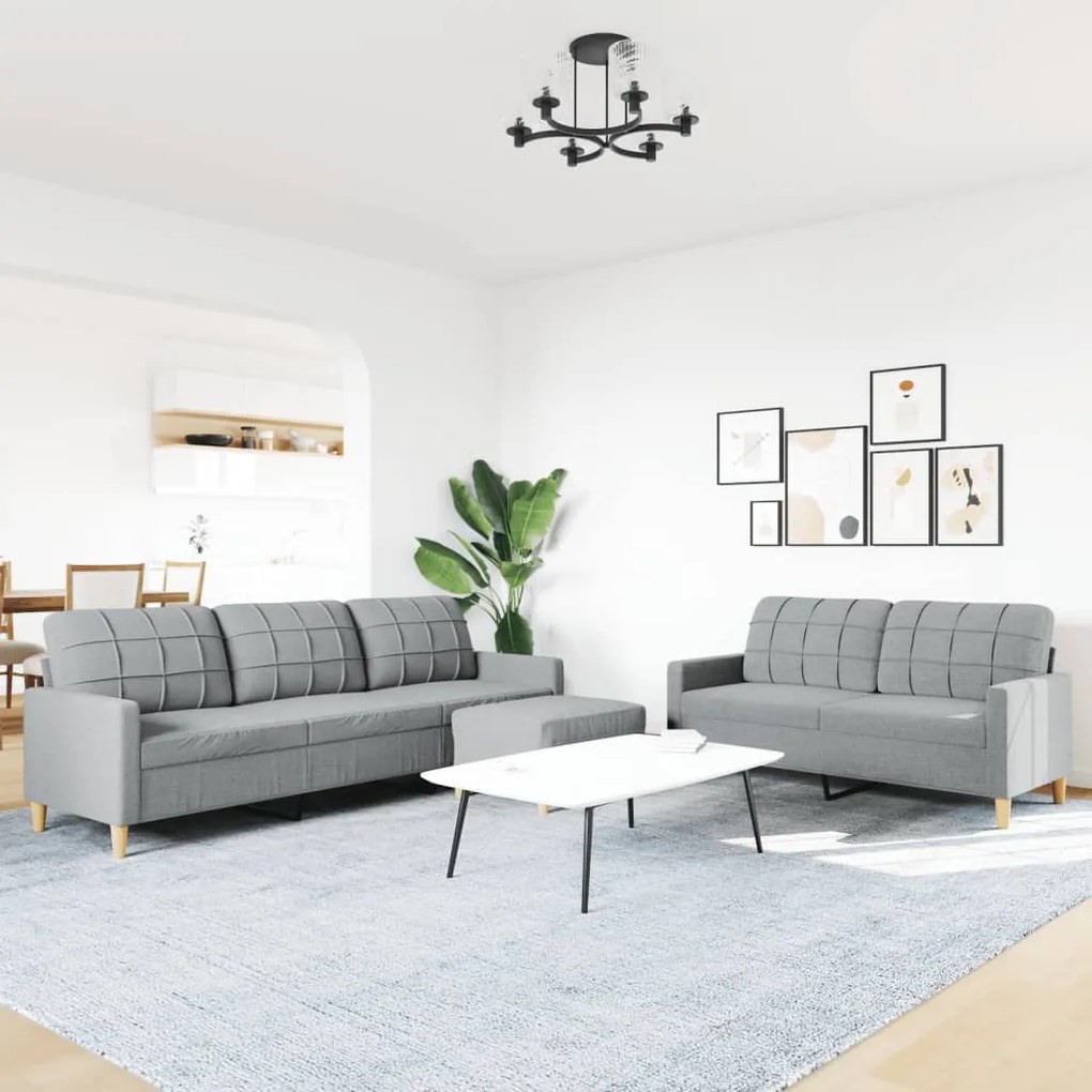 3dílná sedací souprava s podnožkou světle šedá textil 3278327