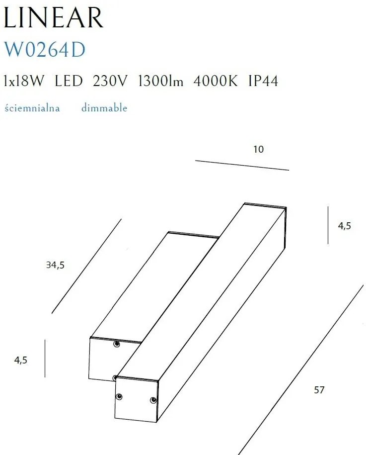 Maxlight W0264 LINEAR Nástěnné svítidlo stmívatelné IP44, 18W, 4000K, černé