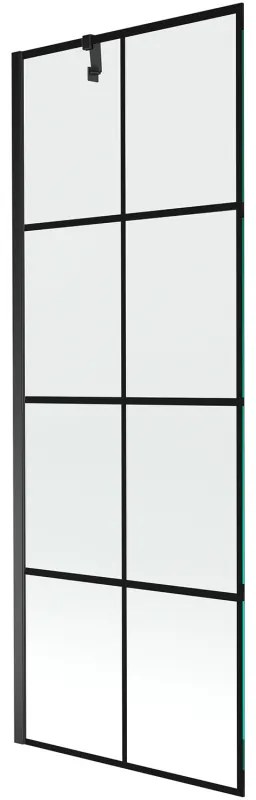 Mexen Next, vanová zástěna 1-křídlová 70 x 150 cm, fixní křídlo, 6 mm čiré sklo s černým vzorem, černý profil, 895-070-000-00-77-70