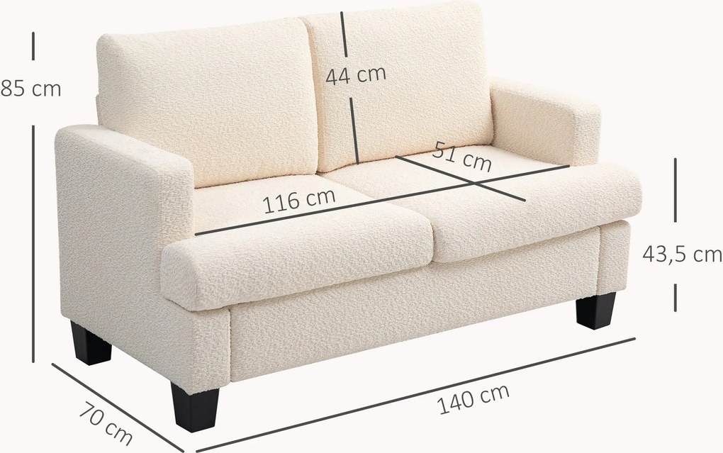 HOMCOM 2-místná pohovka moderního stylu 140 cm s odnímatelnými zádovými polštáři a opěrkami na ruce, mini pohovka do ložnice, bytu, pro malé prostory…