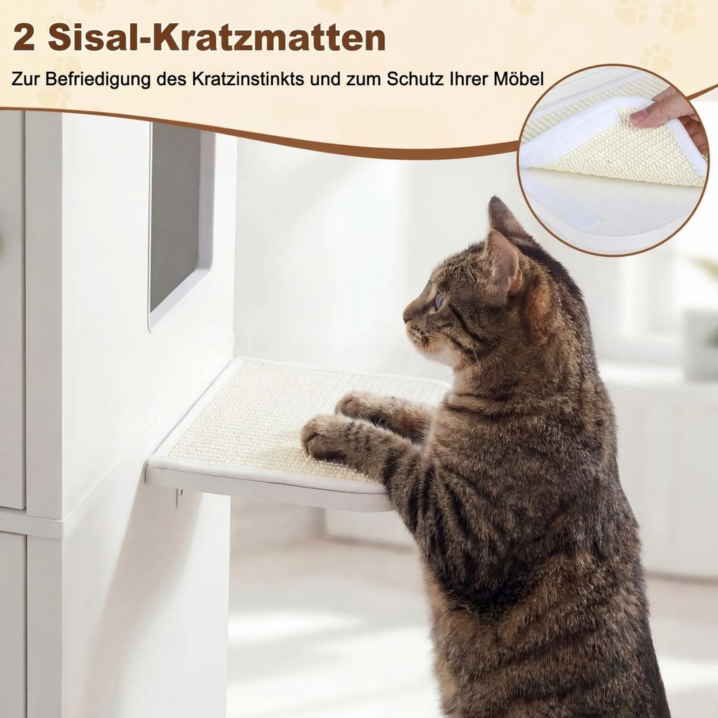 Costway Skříňka na stelivo pro kočky 115 cm Moderní skrytý domeček pro kočky s 2