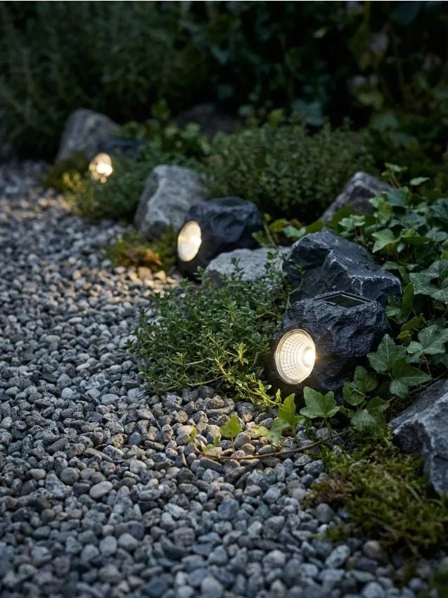 Sinsay - Zahradní solární LED lampa ve tvaru kamene - šedá