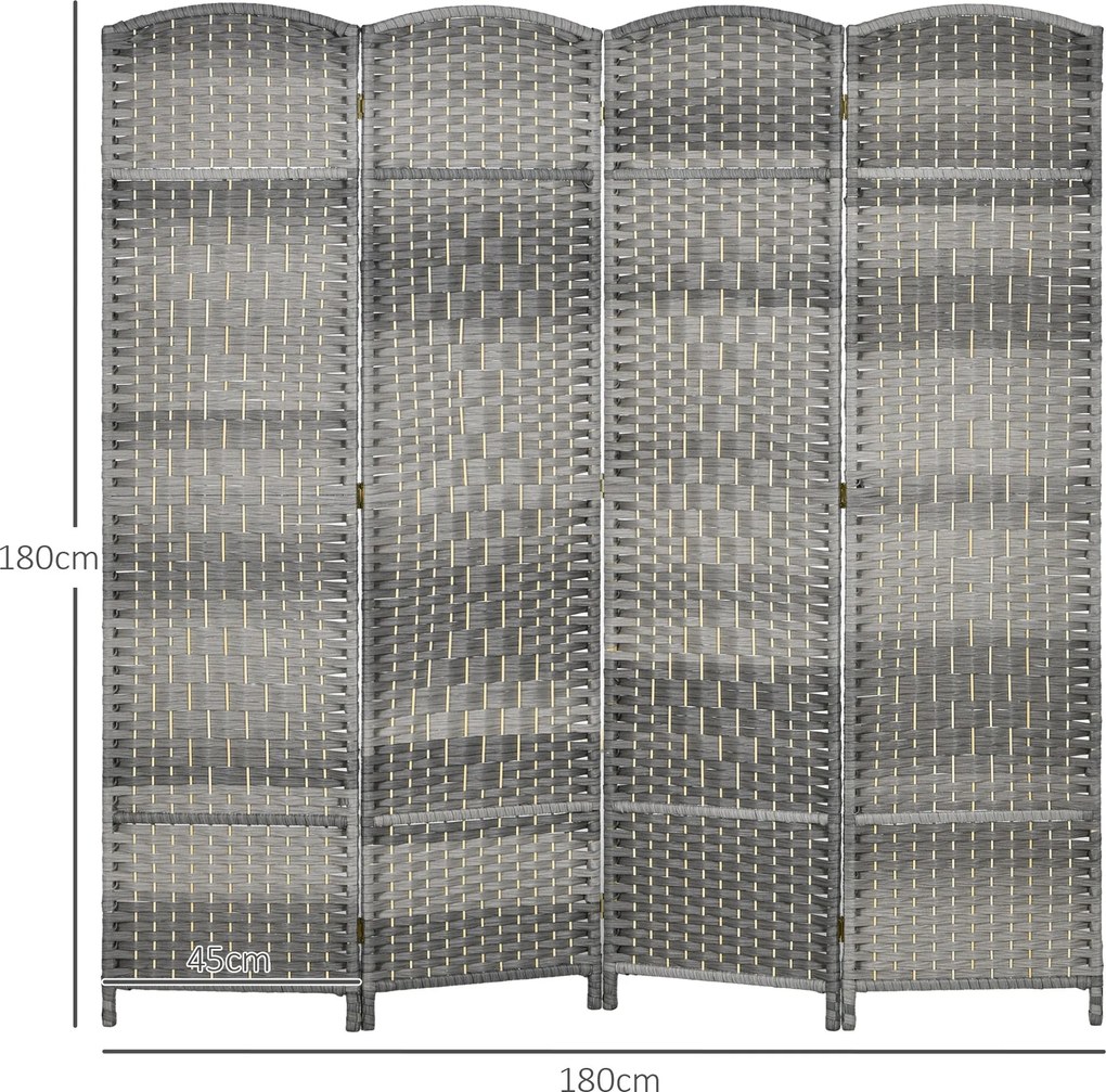 HOMCOM 4-panelový skládací paraván 180x180 cm Rozdělovač místnosti Ochranný paraván Polypropylen pro kancelář ložnici Šedá směs
