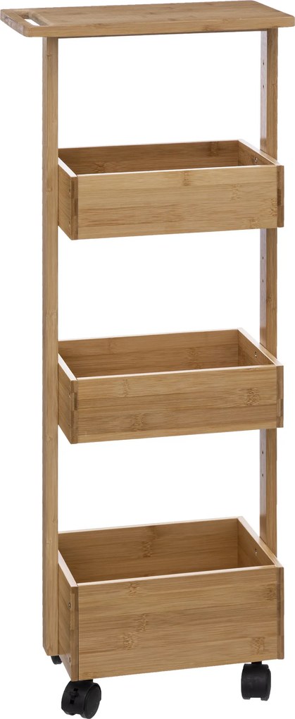 Úzký koupelnový regál na kolečkách, bamusový