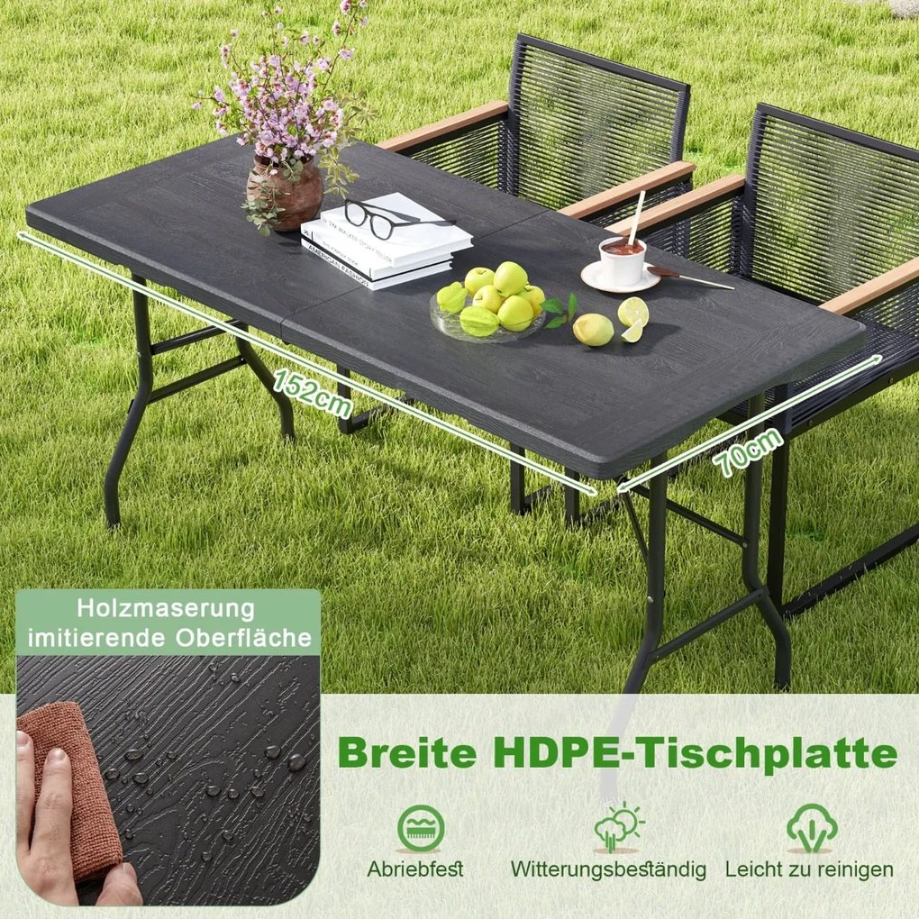 Costway Skládací kempingový stůl s HDPE stolní deskou a rukojetí – – 152 × 70 cm