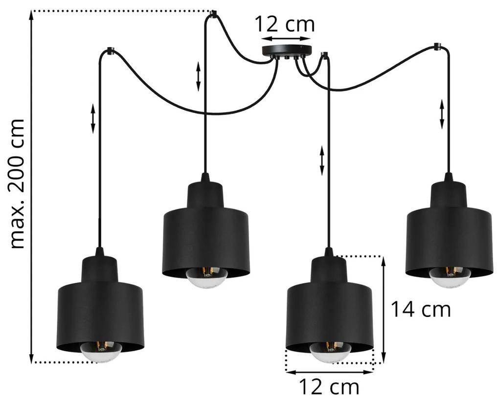 Závěsné svítidlo PANTA SPIDER, 4x černé kovové stínítko