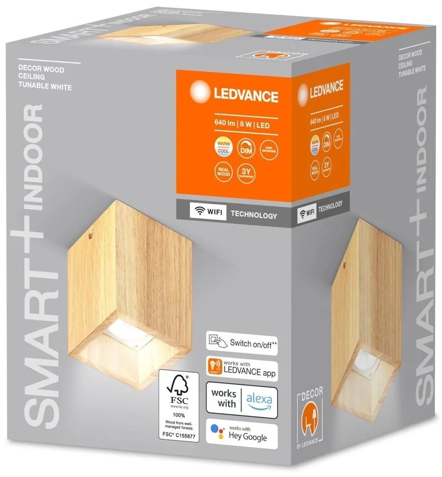 Chytré LED WiFi stropní svítidlo DECOR WOOD, laditelná bílá