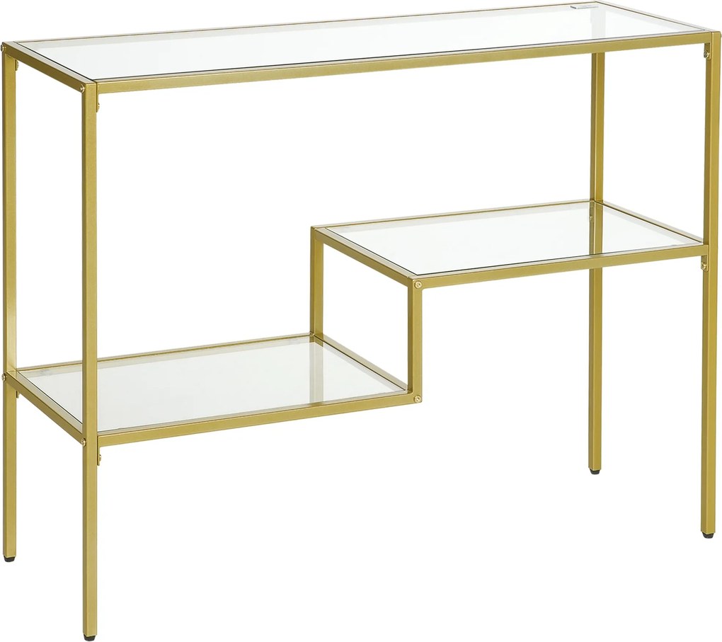 HOMCOM 3 policový vstupní konzolový stůl z oceli a tvrzeného skla, 100x32x76 cm, Zlatý | Aosom