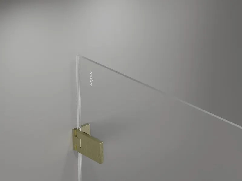 Mexen Lunar-F L, sklápěcí sprchový kout pravý 80 x 80 cm, 8mm čiré sklo, zlatý kartáčovaný - 836L-080-080-55-00-P