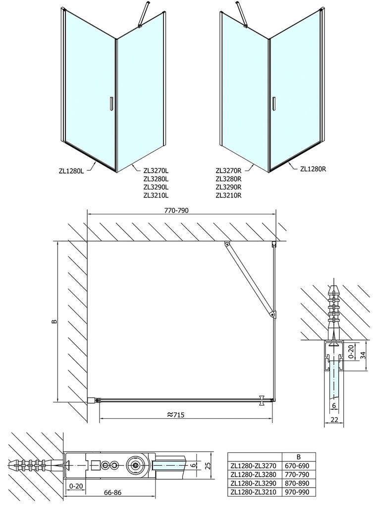 Polysan ZOOM LINE obdélníkový sprchový kout 800x900mm L/P varianta ZL1280ZL3290