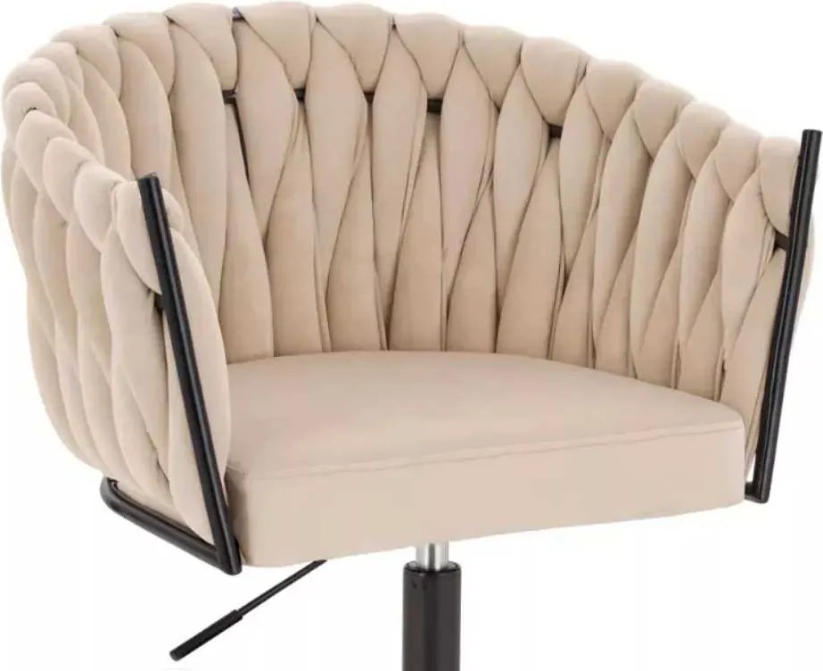 LuxuryForm DESIGN Barová židle NORDEN VELUR na černé kulaté podstavě - krémová