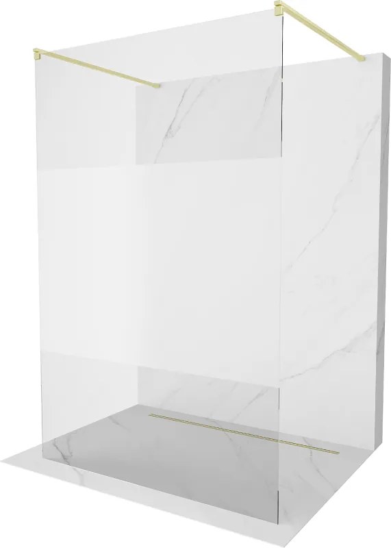 Mexen Kioto, sprchová zástěna Walk-In 100 x 200 cm, 8mm čiré sklo-námraza, zlatý matný profil, 800-100-002-55-35