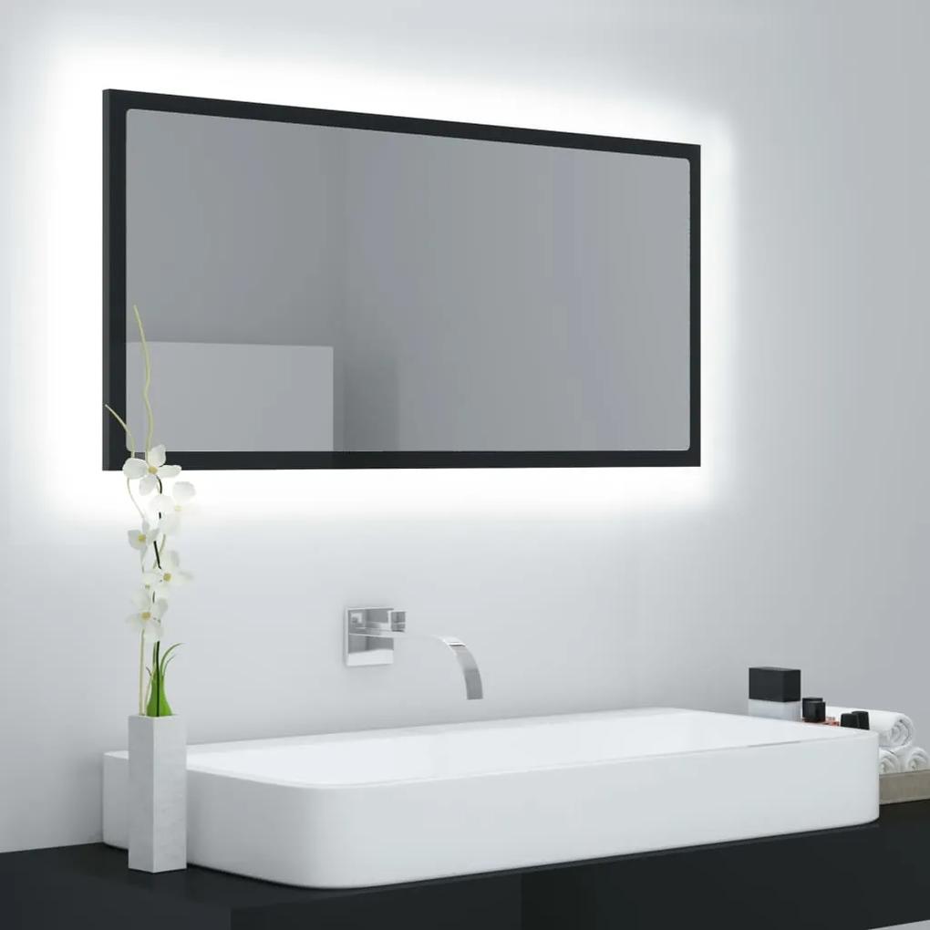 804938 vidaXL LED koupelnové zrcadlo lesklé černé 90x8,5x37 cm dřevotříska