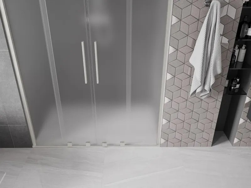 Mexen Velar Duo, posuvné sprchové dveře do otvoru 140 cm, 8mm sklo námraza, broušená ocel, 871-140-000-32-97