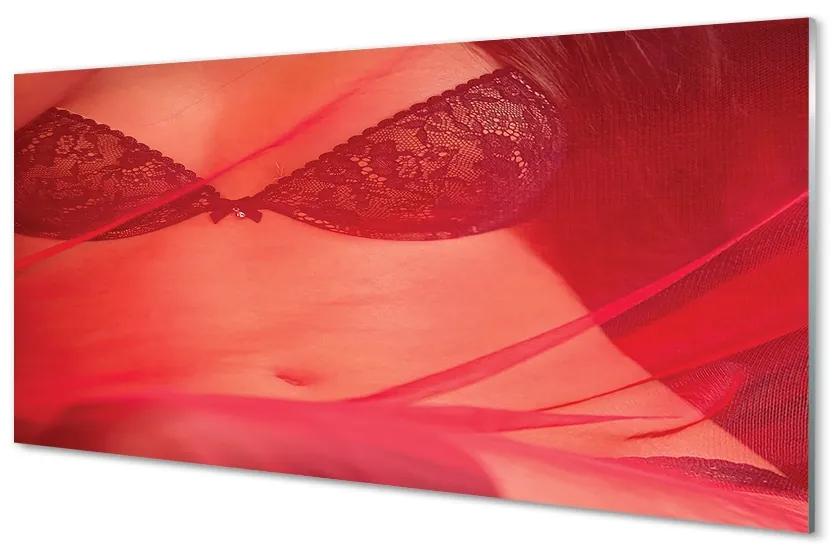 Obraz na skle Žena v červeném tylu 100x50 cm