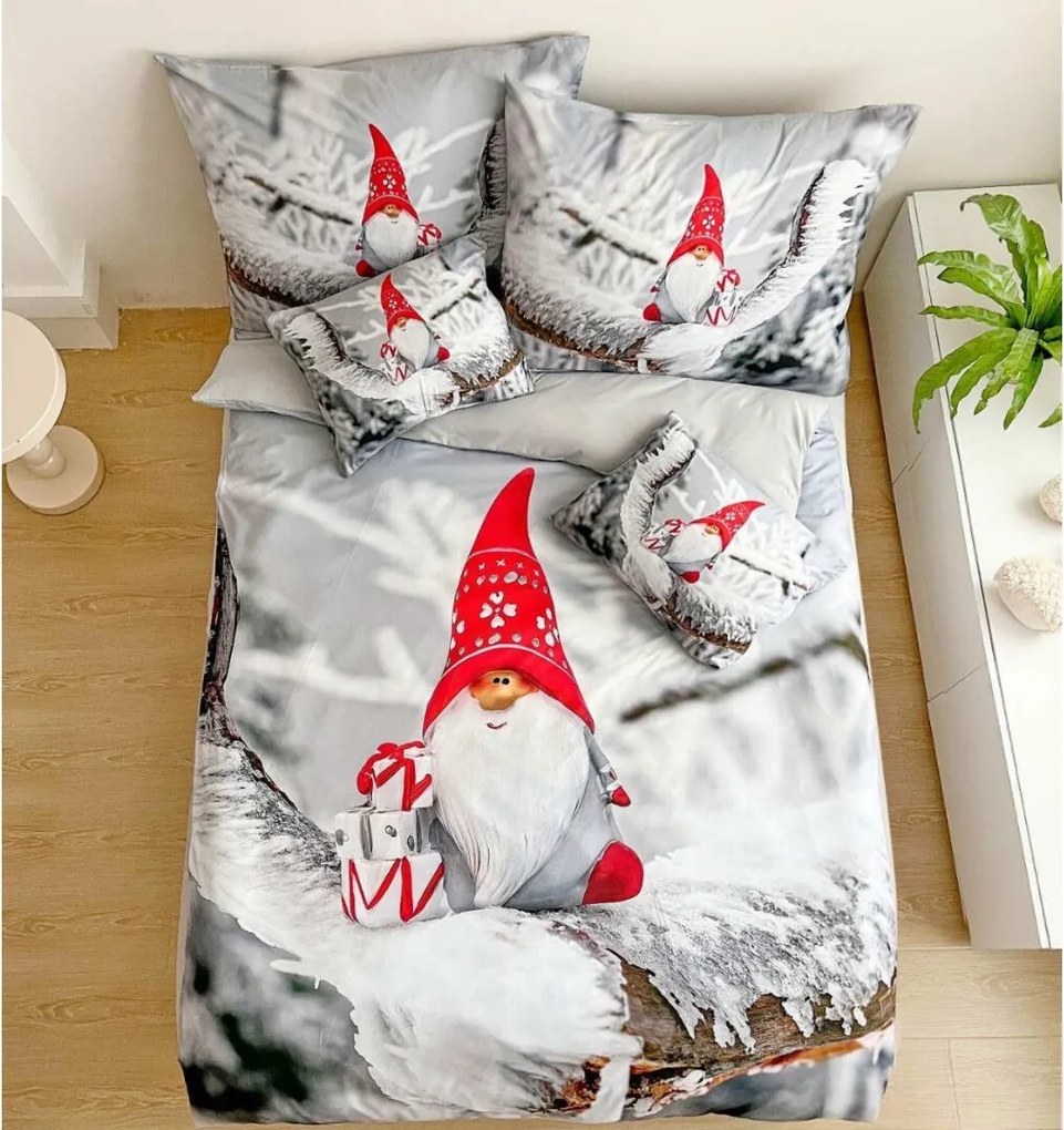3 dílné povlečení Polycotton Vánoční Gnome šedý 200x140cm+90x70cm TiaHome