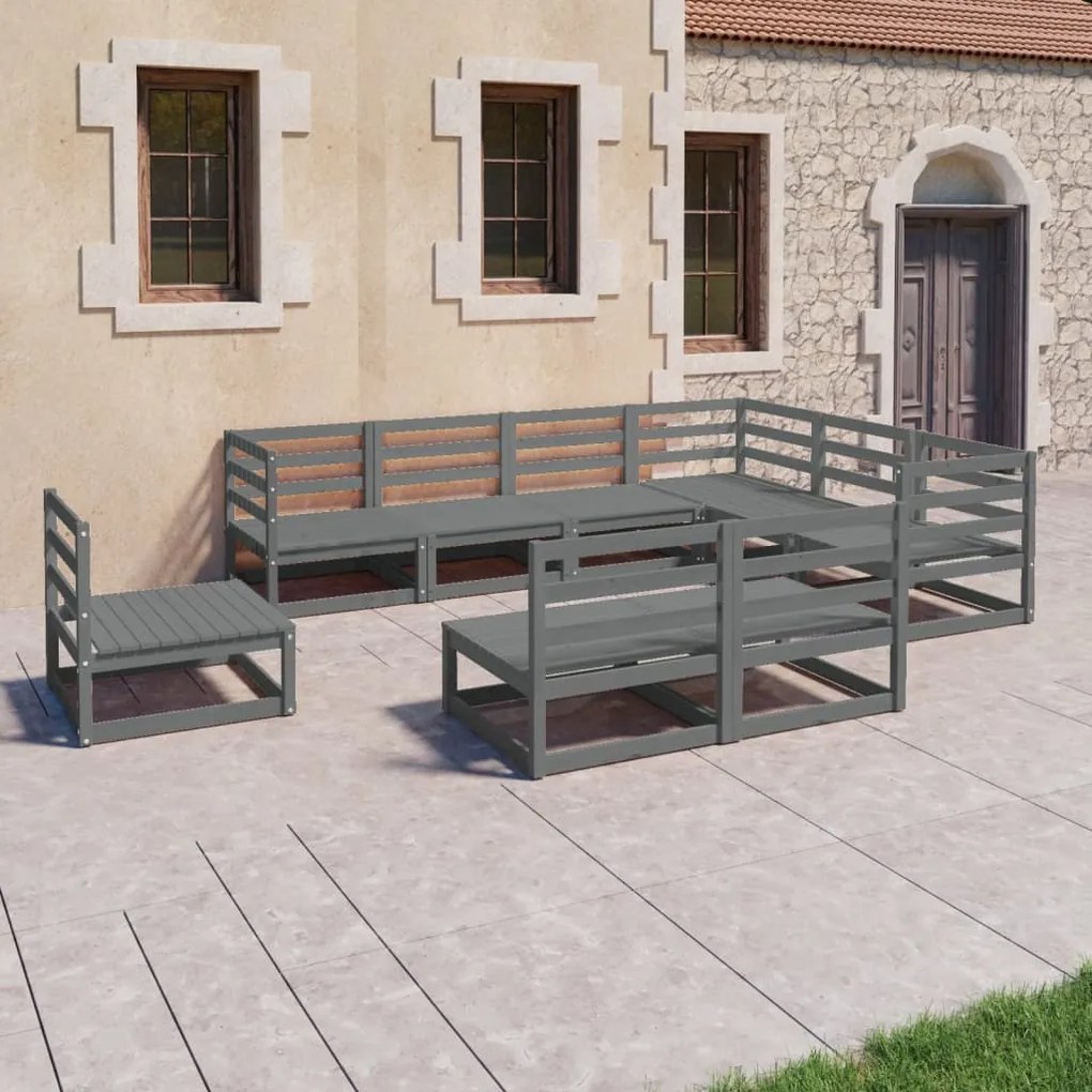 9dílná zahradní sedací souprava šedá masivní borovice 3075786