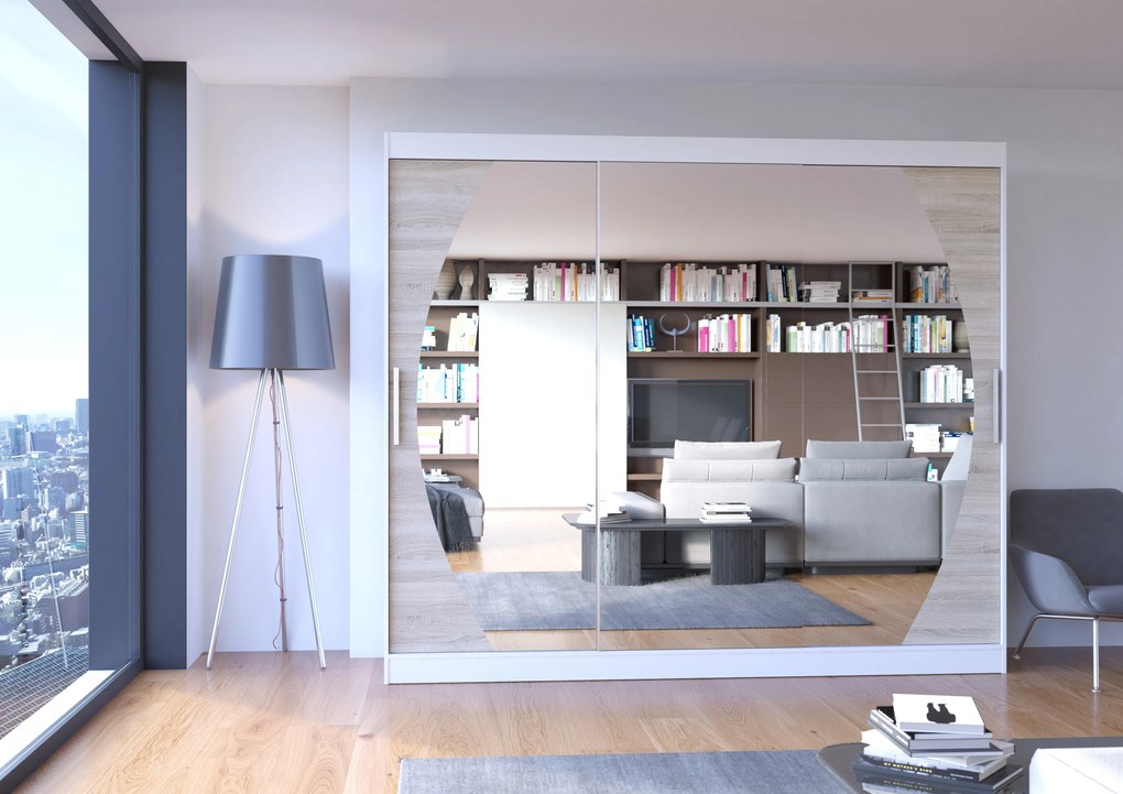 ADRK Furniture Skříň s posuvnými dveřmi a zrcadlem CAMBE 250 SW-CAM-W+S-250+A450