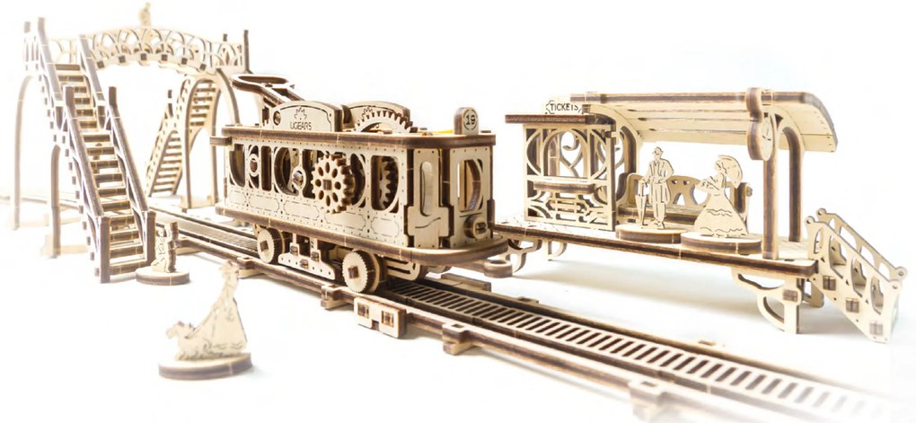 Ugears 3D dřevěné mechanické puzzle Mechanical Town tramvajová linka
