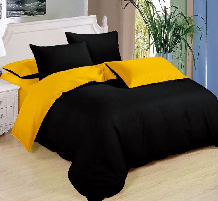 Bavlissimo Sedmidílné povlečení bavlna/mikrovlákno černá žlutá 140x200 na dvě postele