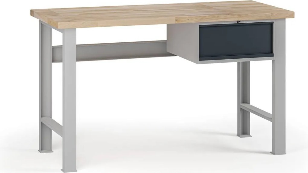 Dílenský pracovní stůl G7, buková spárovka, 1500 x 800 x 840 mm, 1x kontejner, 1 zásuvka, grafit