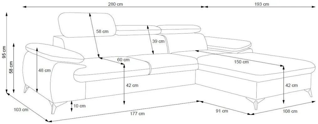 Rohová sedací souprava Scala, světle šedá látka, pravý roh